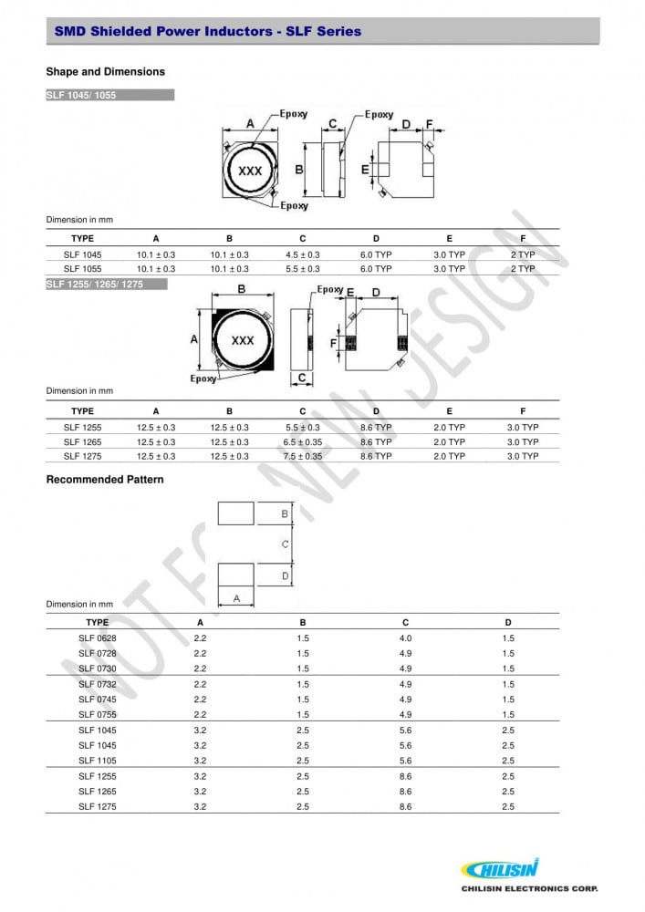 Chilisin SLF Series document page 3