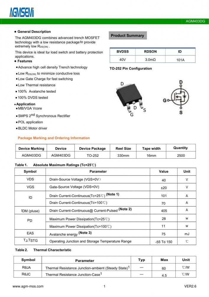 AGM403DG datasheet page 1