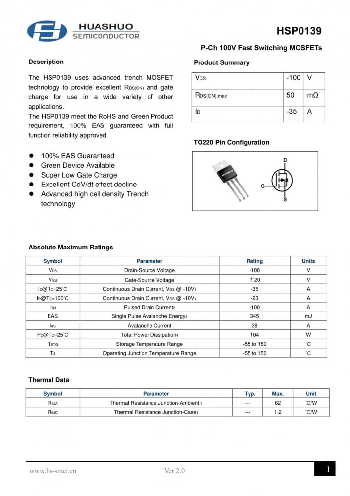 HSP0139 datasheet page 1