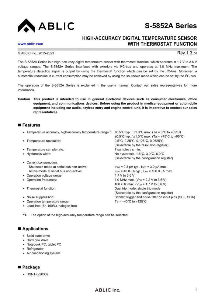 S-5852A datasheet page 1