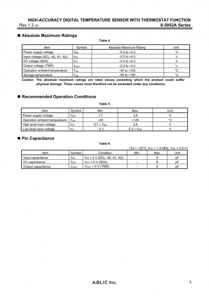 S-5852A datasheet page 5