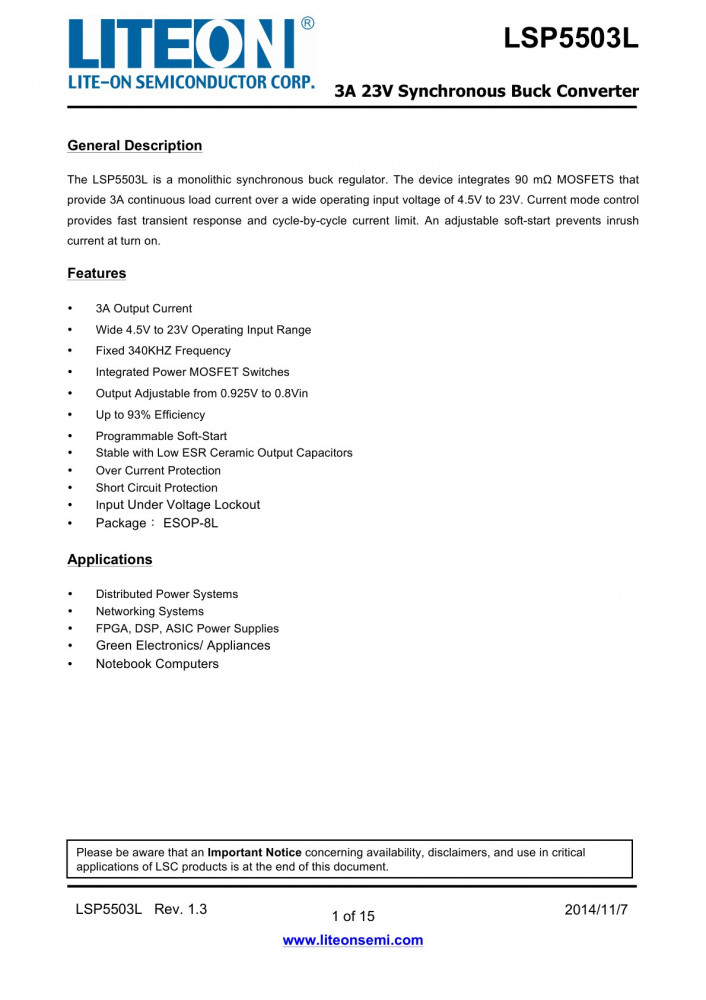 LSP5503L-R8A datasheet page 1