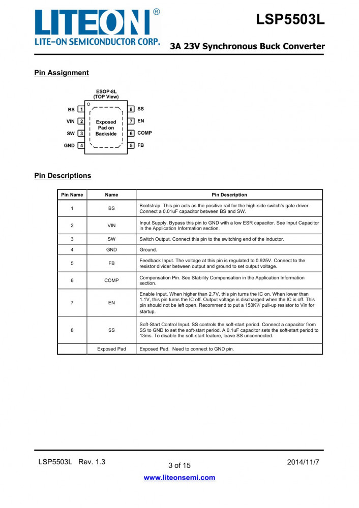 LSP5503L-R8A datasheet page 3