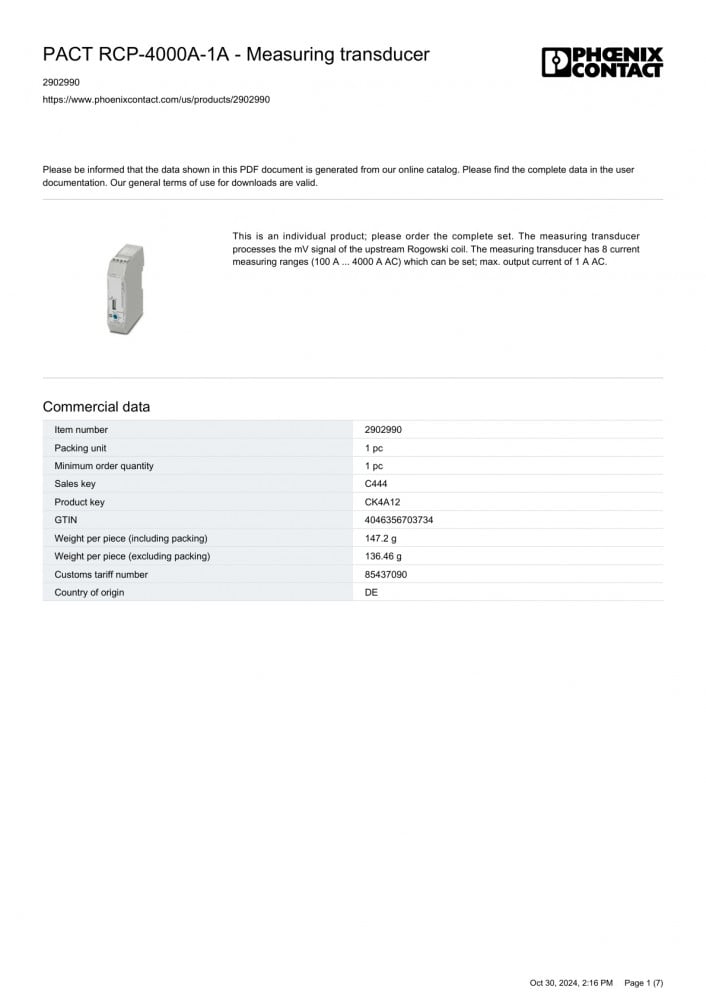 Phoenix Contact 2902990 document page 1