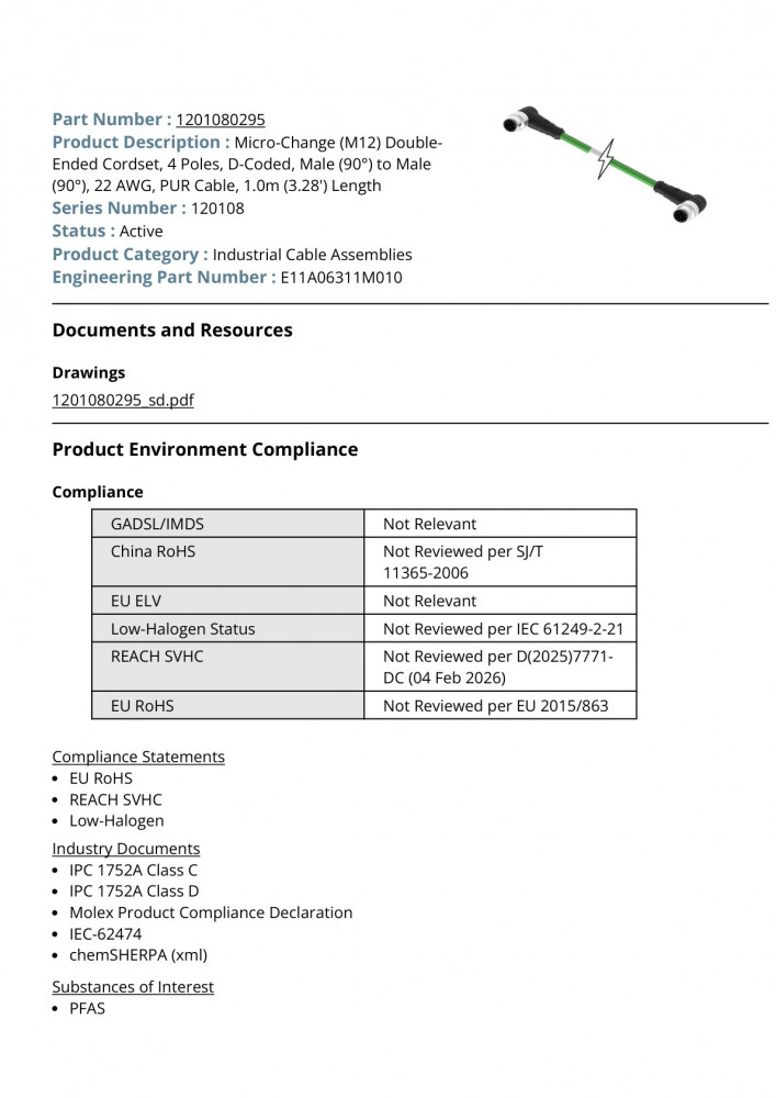 MOLEX product drawing, page 1