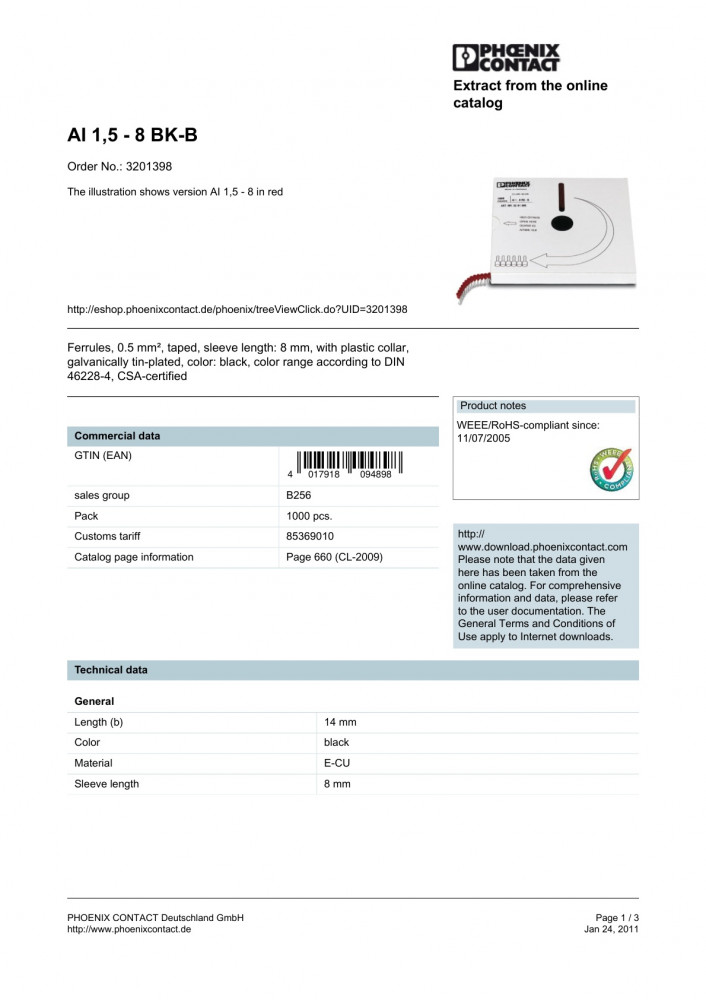 Phoenix Contact 3201398 product catalog page