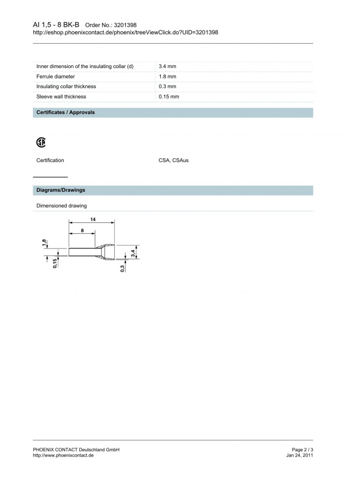 Phoenix Contact 3201398 technical data