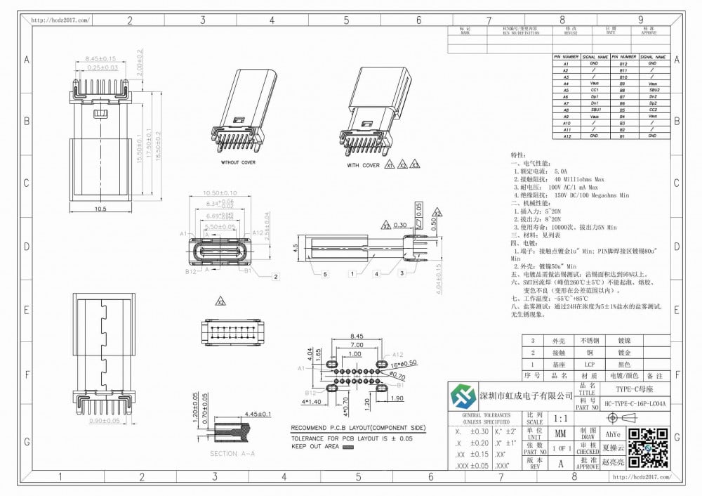 HC-TYPE-C-16P-LC04A technical drawing
