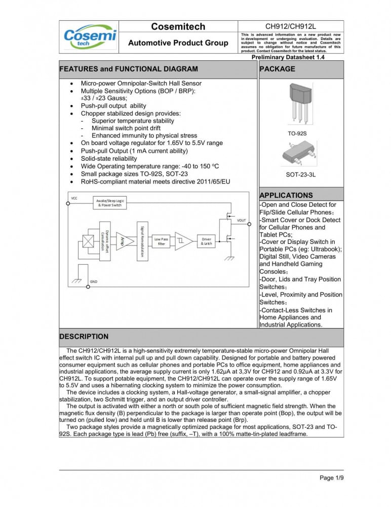 CH912LSR datasheet page 1