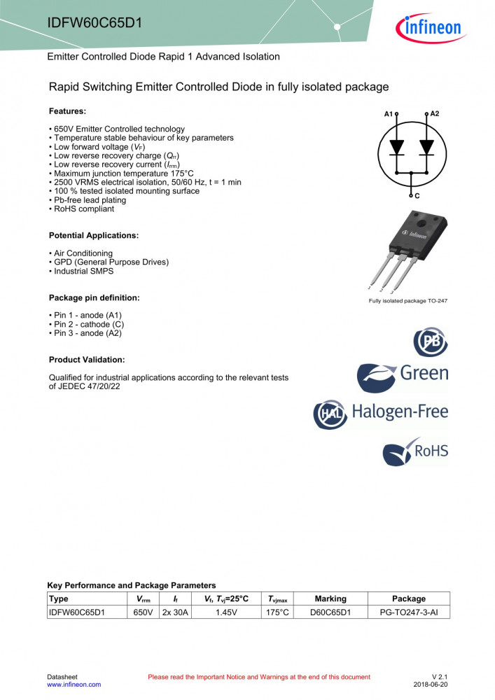IDFW60C65D1 datasheet page 1