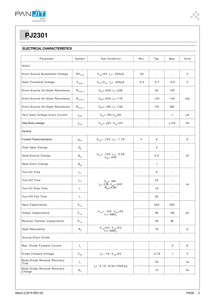 PJ2301 datasheet page 2