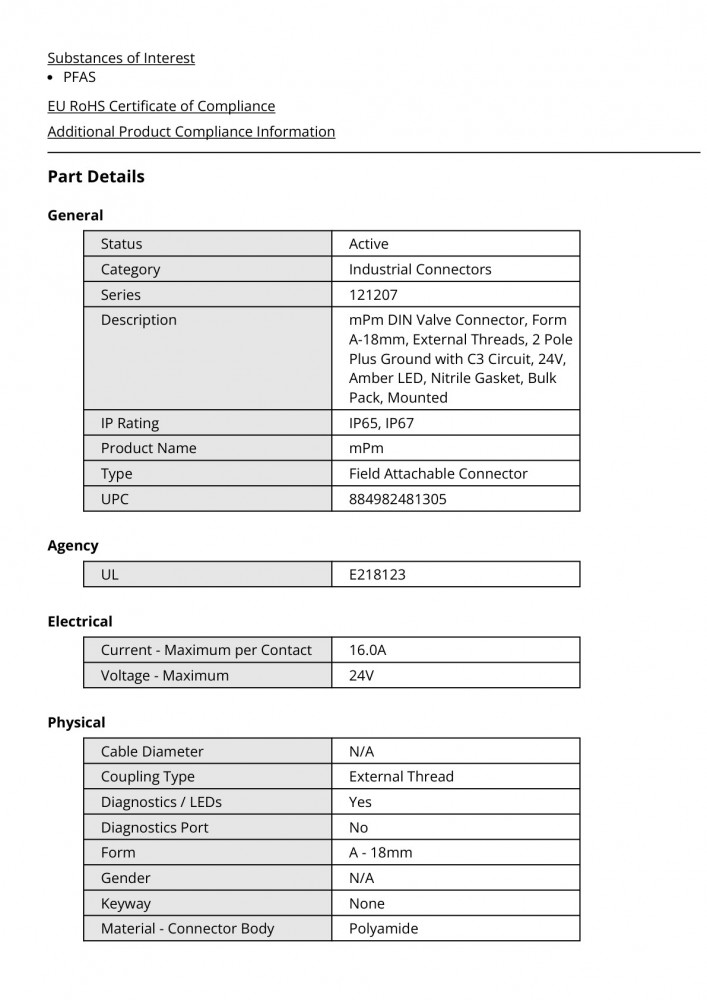 Molex S28 DIN valve connector packaging specification page 2