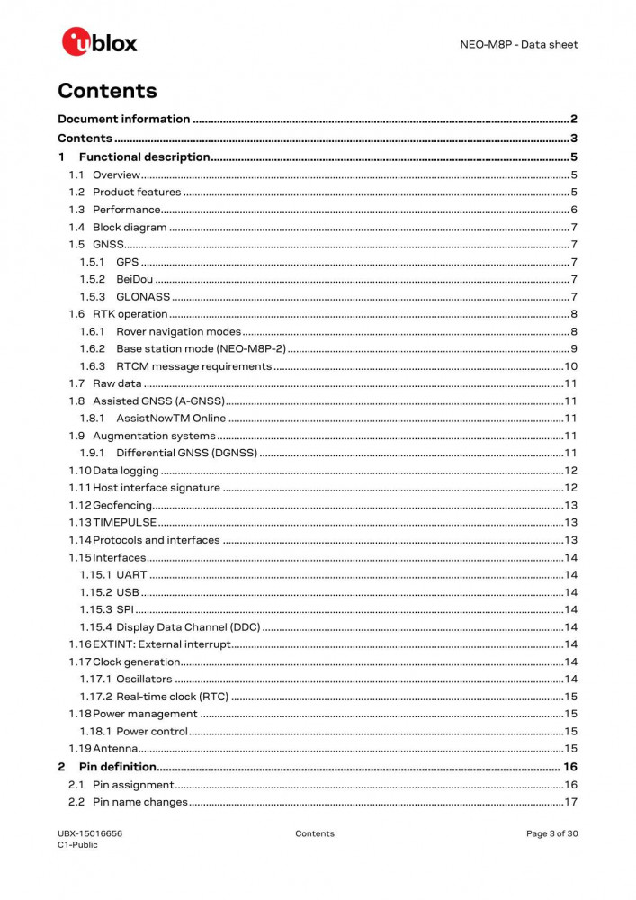 NEO-M8P data sheet page 3