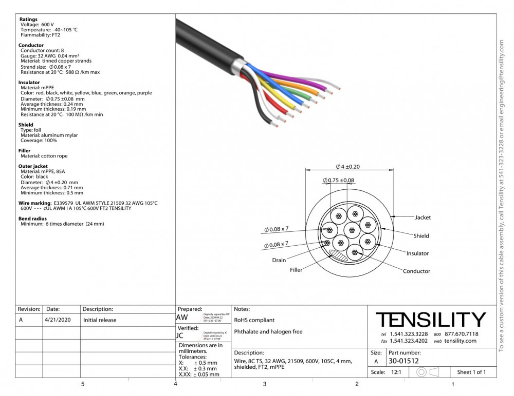 Tensility International 30-01512 cable drawing preview