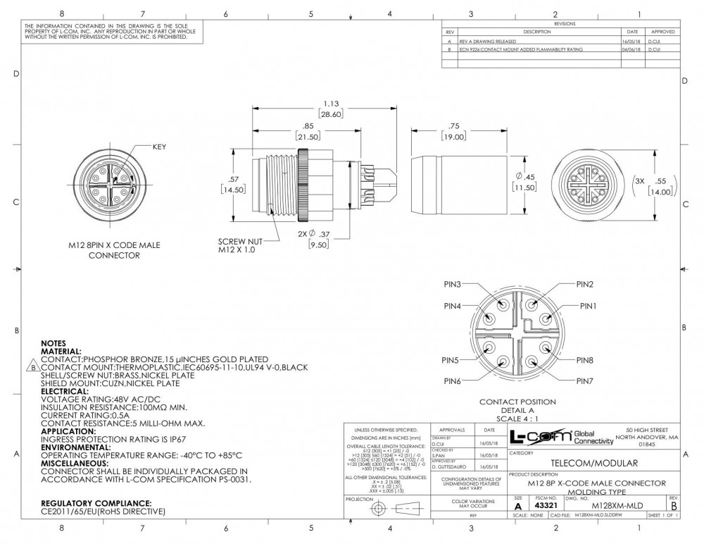 L-com M128XM-MLD technical drawing preview