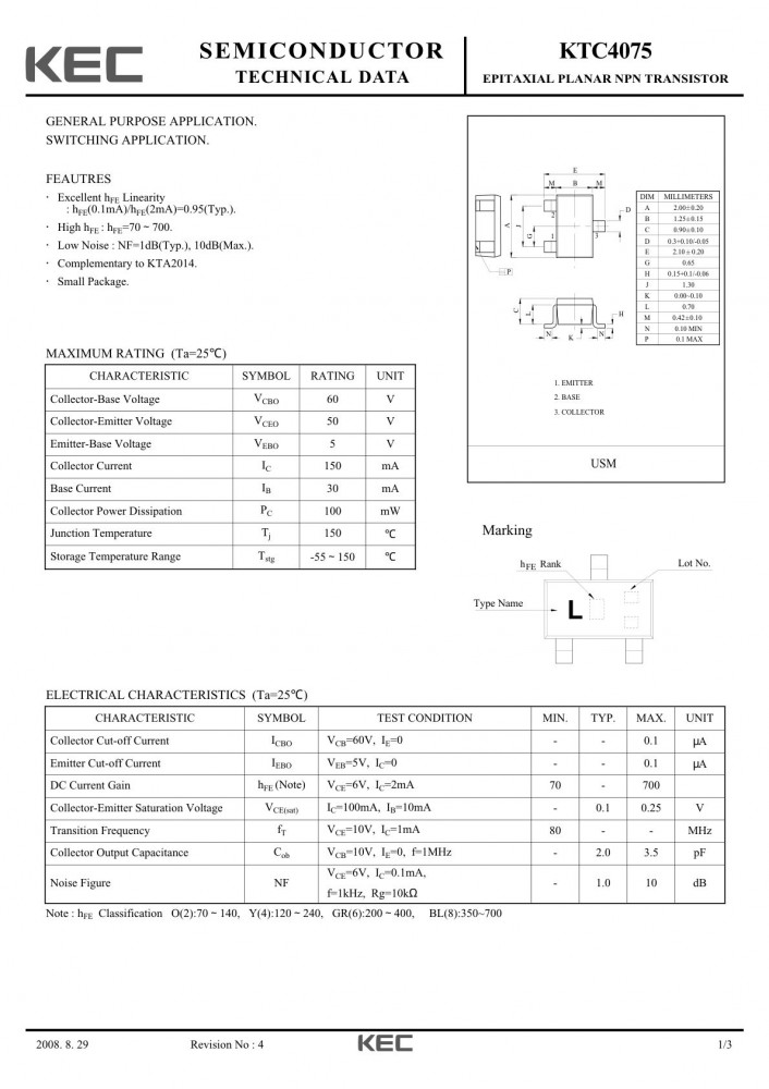 KTC4075-Y-RTK/P datasheet page 1