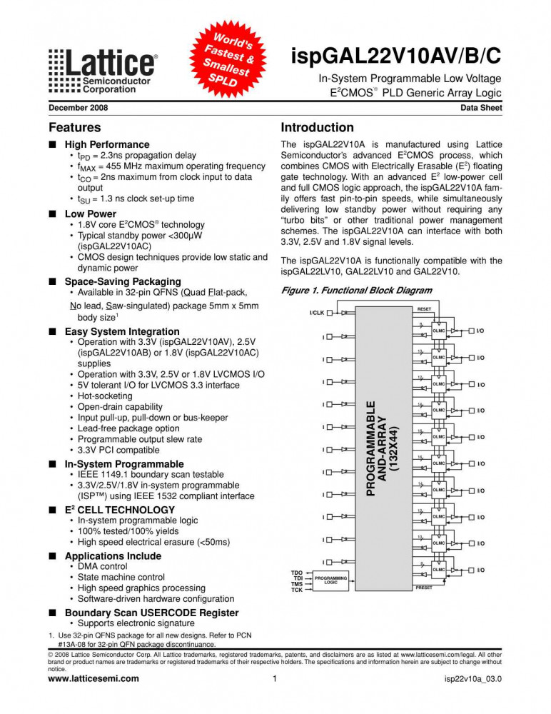 ISPGAL22V10A technical document page 1