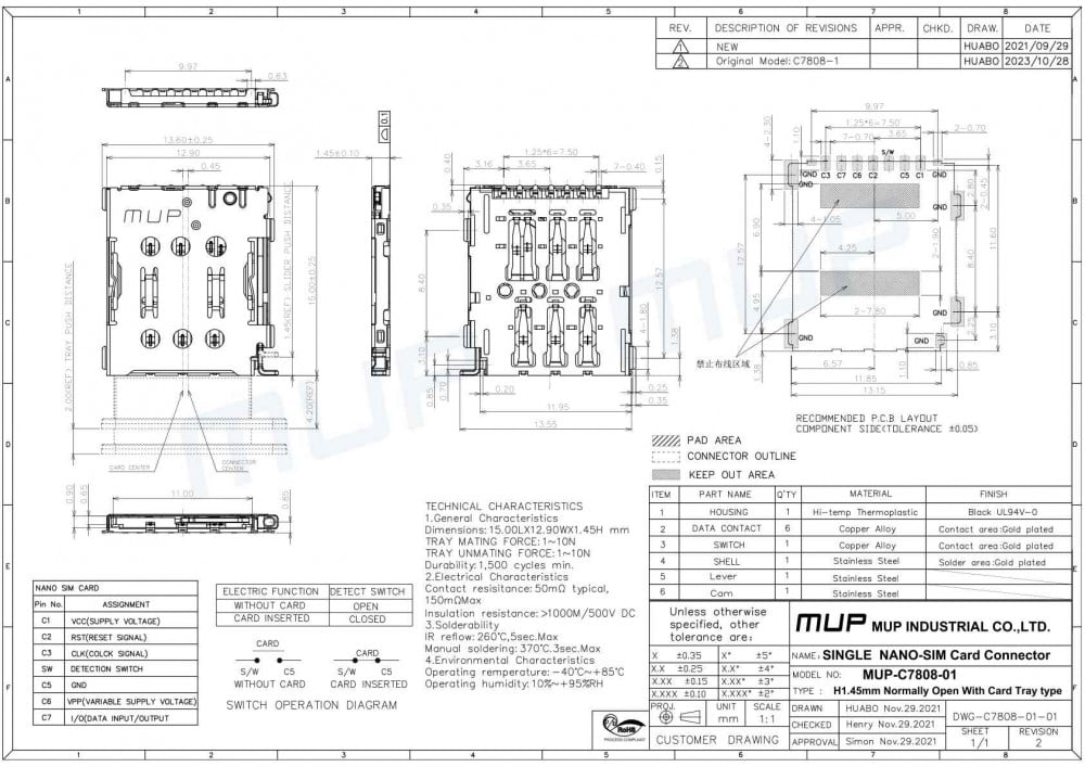 MUP C7808-01 technical drawing and specifications