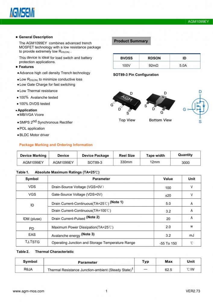 AGM1099EY datasheet page 1