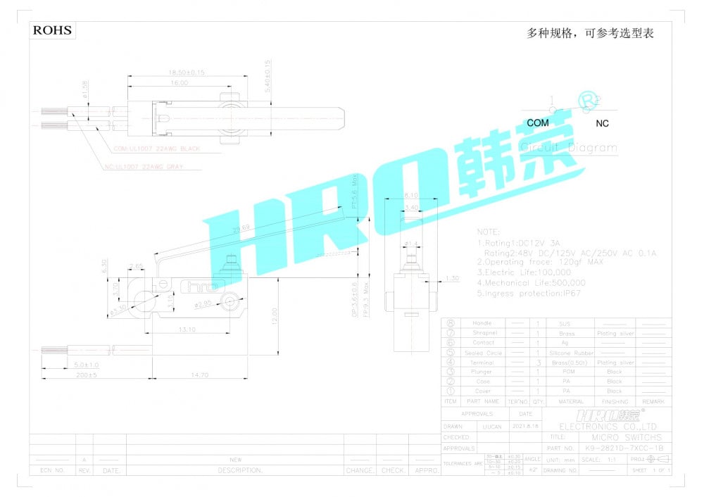 K9-2821D-7XCC-1B technical drawing page 1