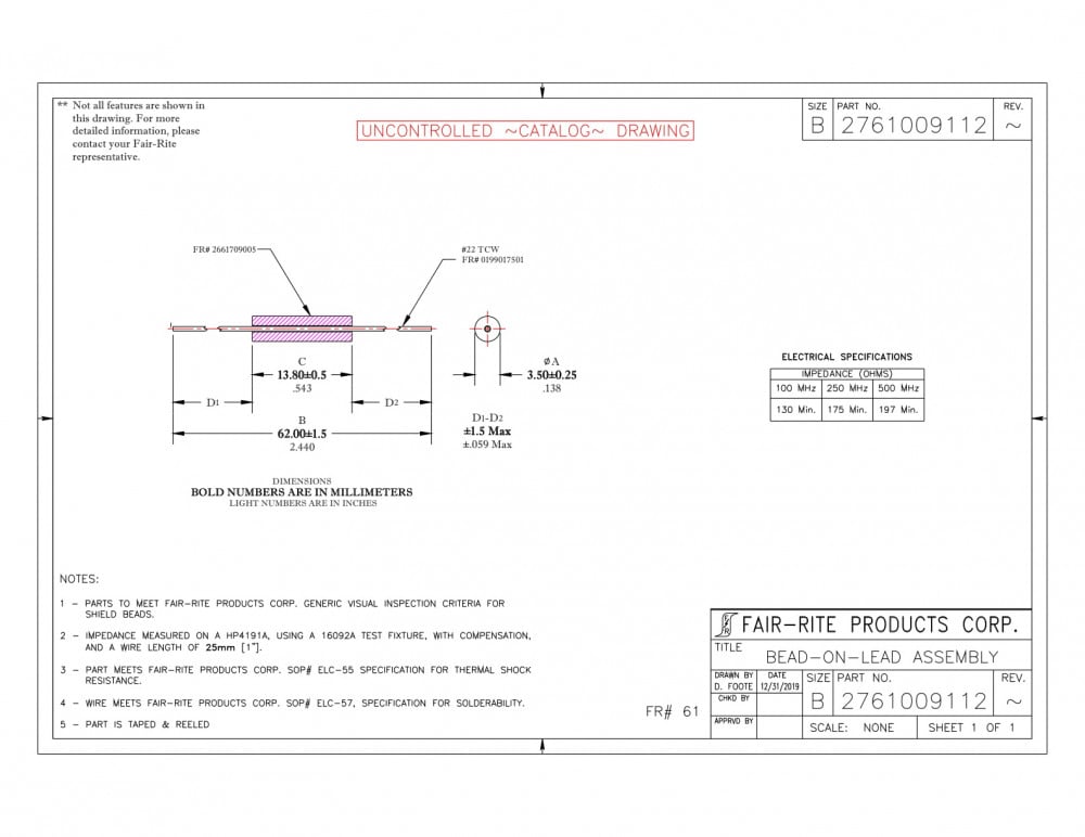Fair-Rite 2761009112 technical drawing