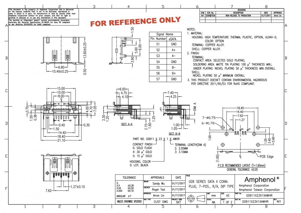 Amphenol G0911523012AWHR technical drawing page 1