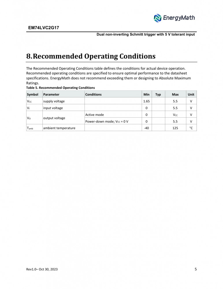 EM74LVC2G17GM datasheet page 5