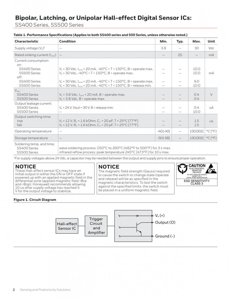 Honeywell SS513AT datasheet page 2