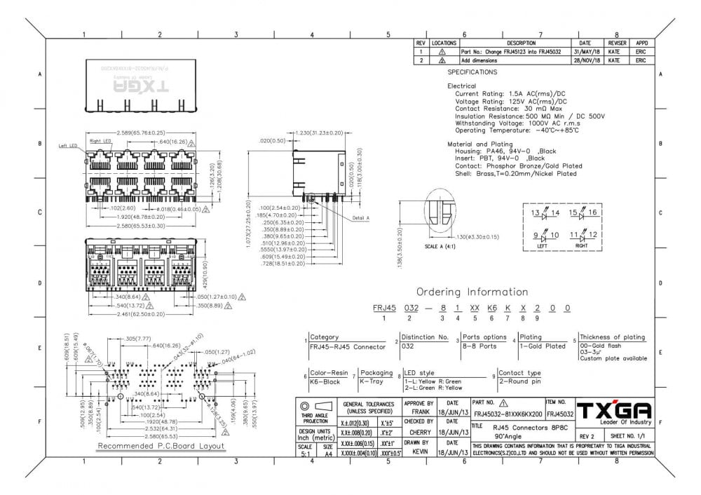 TXGA FRJ45032-8101K6K2200 technical document page