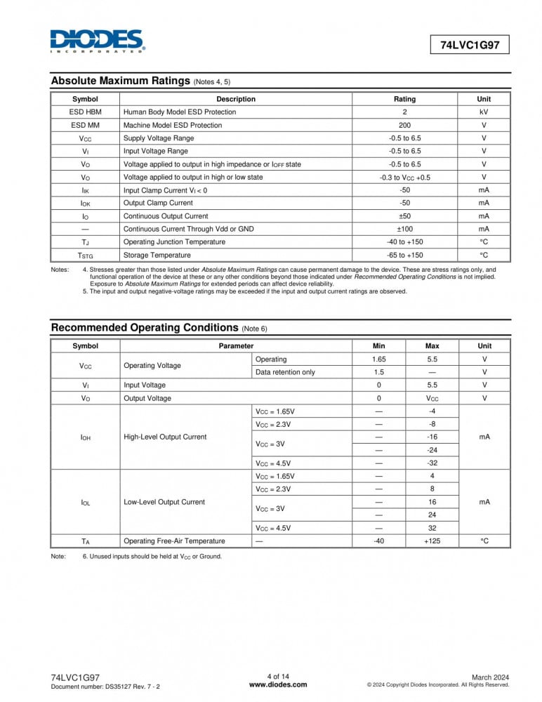 74LVC1G97DW-7 datasheet page 4
