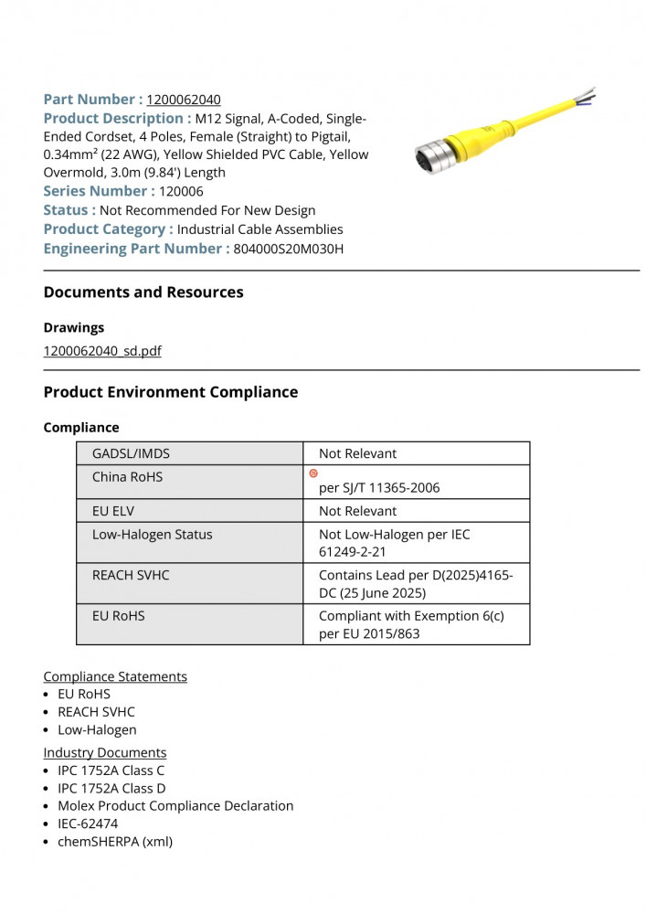 MOLEX 1200062040 product drawing page 1