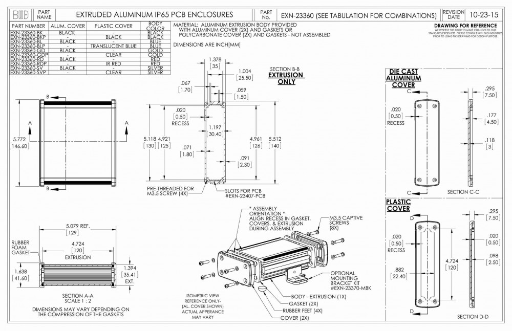 Bud Industries EXN-23360 enclosure drawing reference