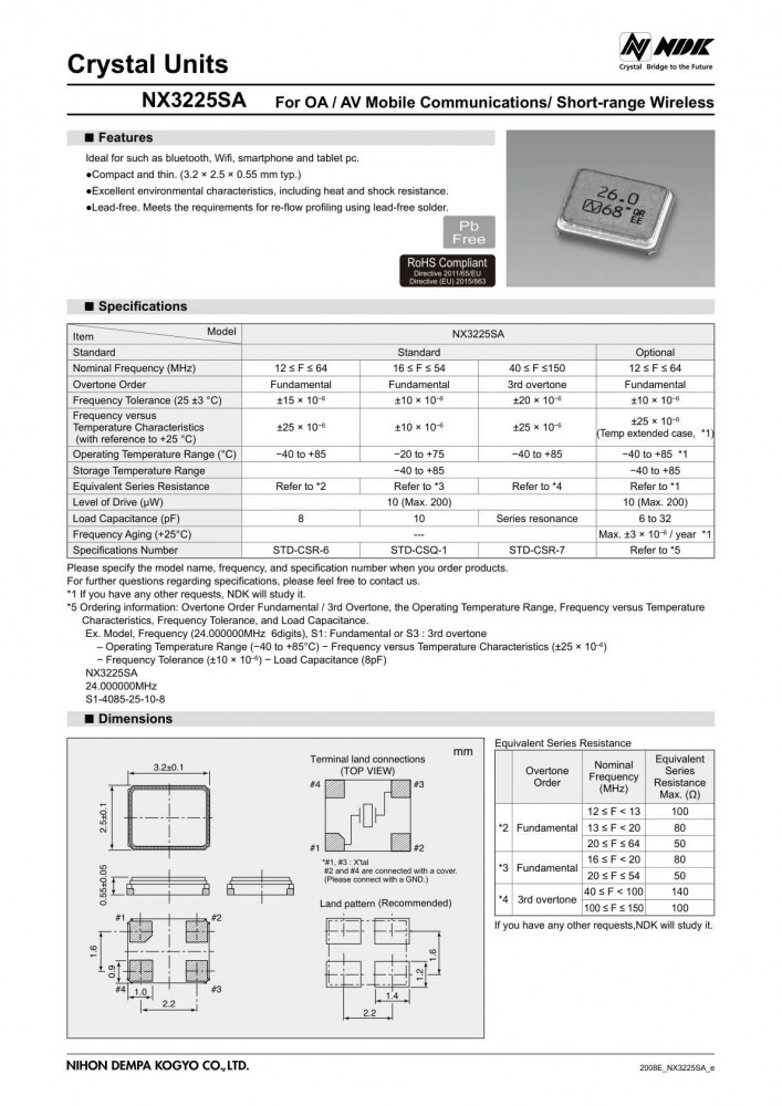 NDK NX3225SA technical document page