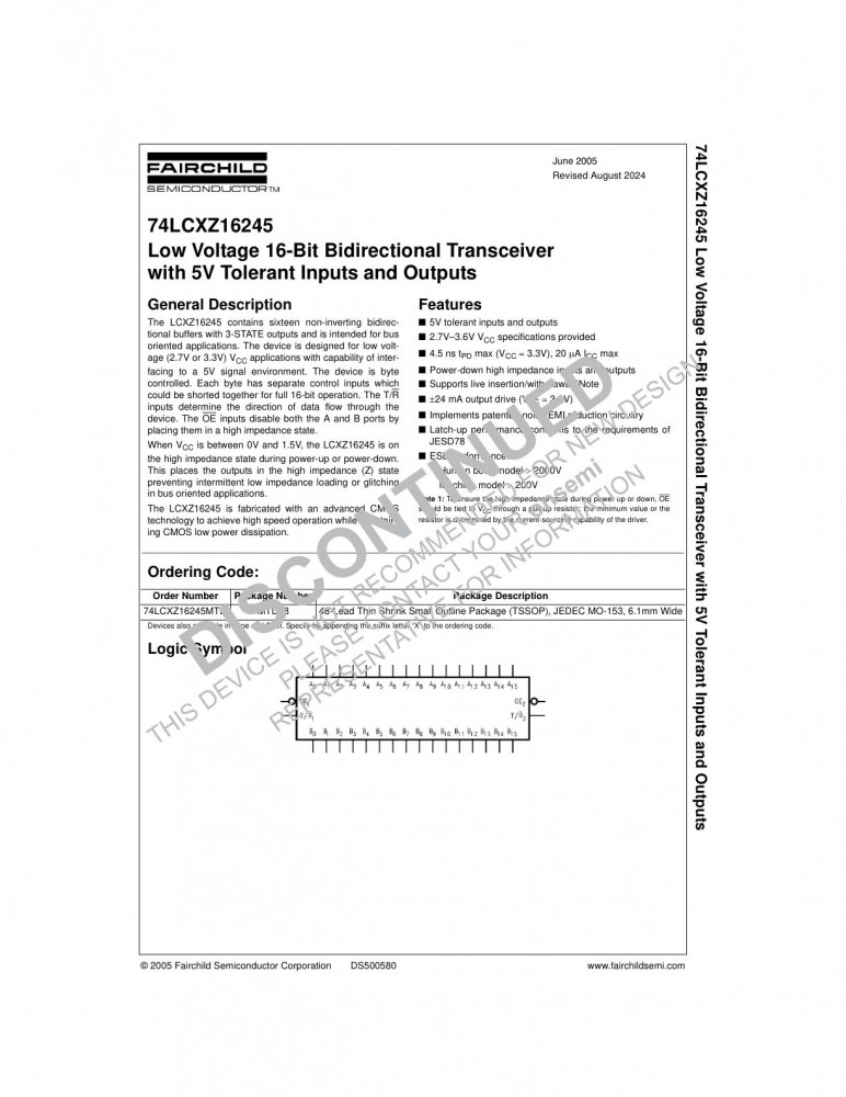 74LCXZ16245 datasheet page 1