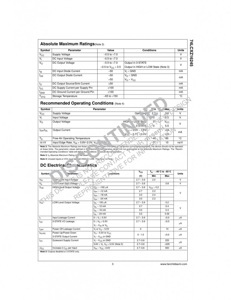 74LCXZ16245 datasheet page 3