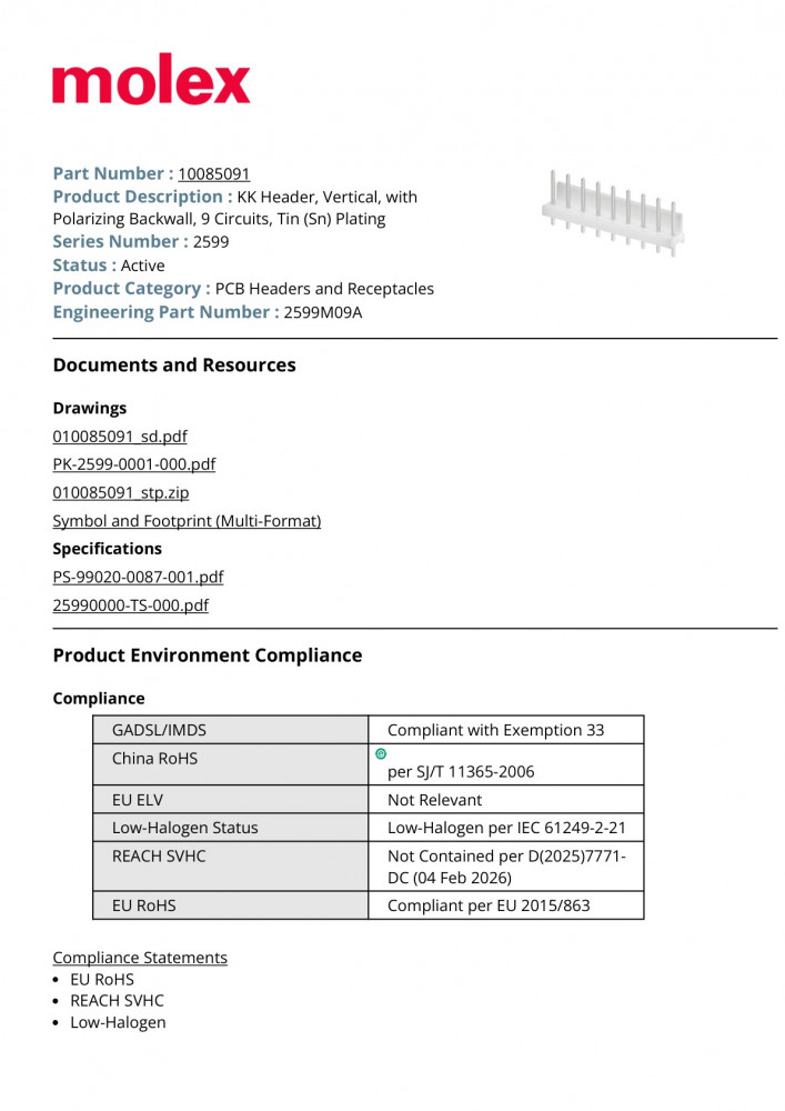 Molex KK 508 connector specification page 1