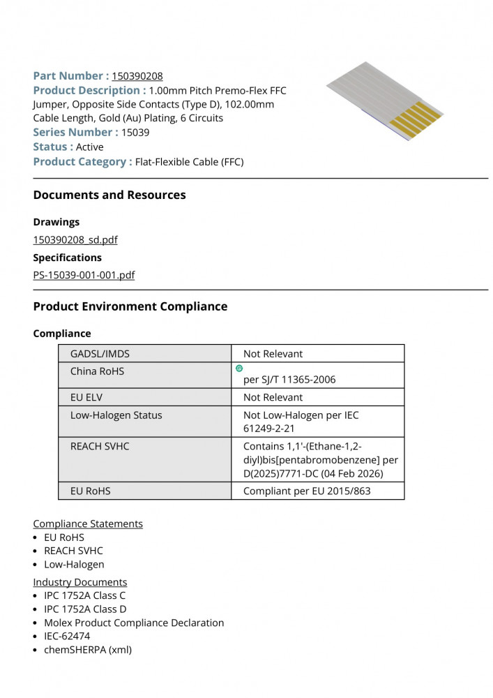 MOLEX 1.00 mm pitch FFC family specification, page 1