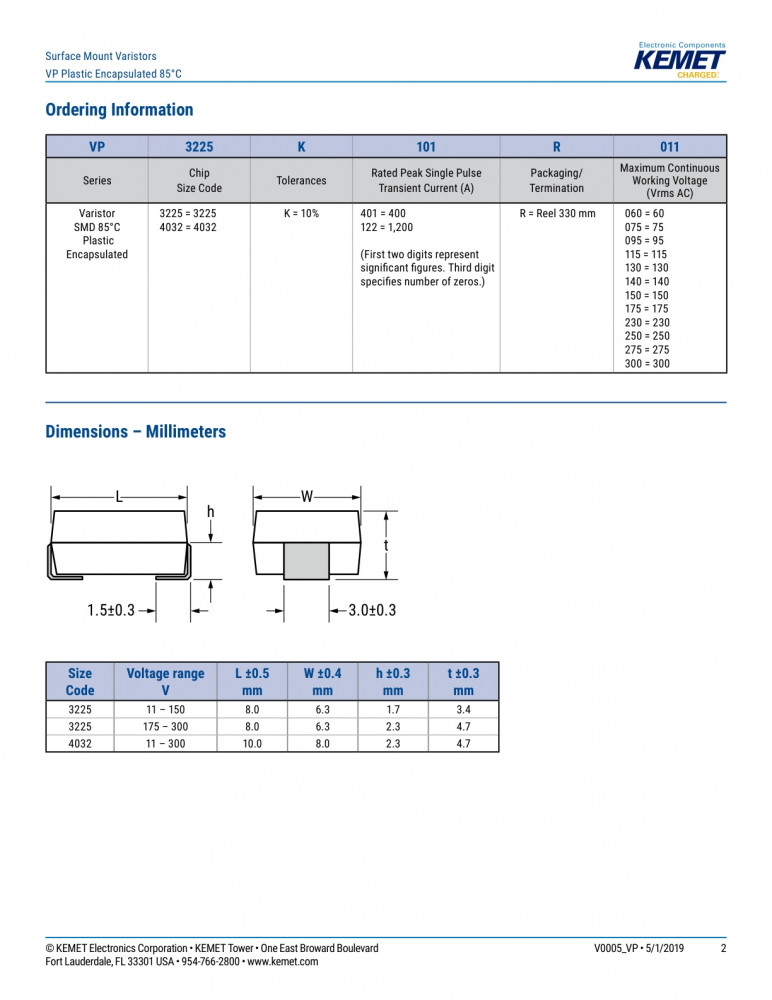 KEMET VP series document page 2