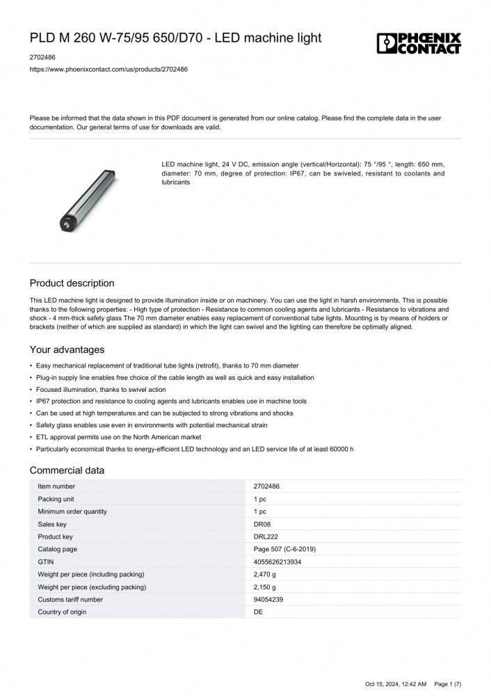 Phoenix Contact 2702486 technical document page 1