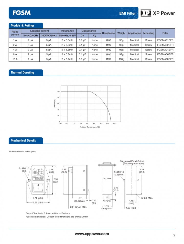 XP Power FGSM filtered IEC inlet document page 2
