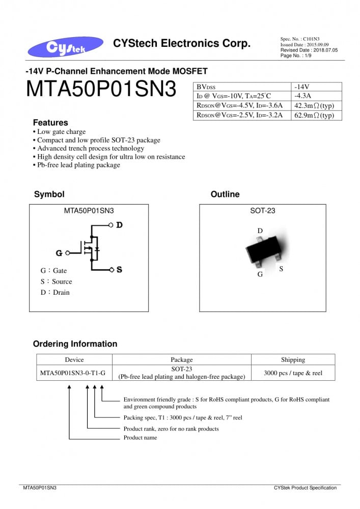 MTA50P01SN3 datasheet page 1
