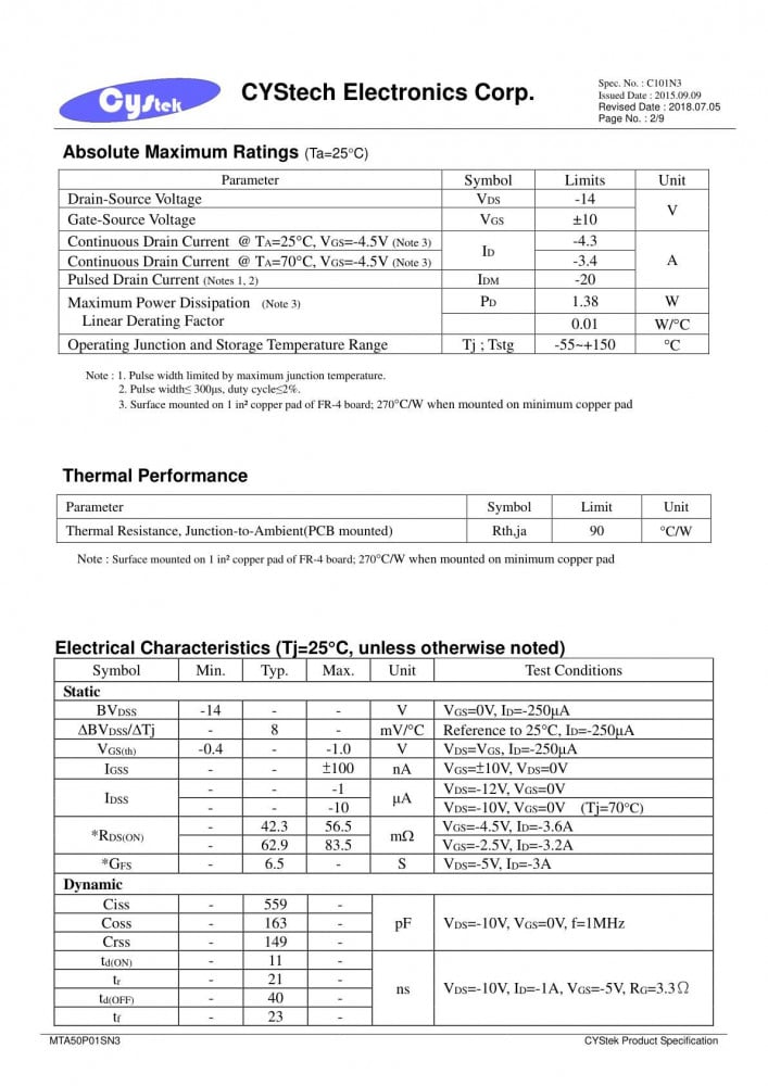 MTA50P01SN3 datasheet page 2
