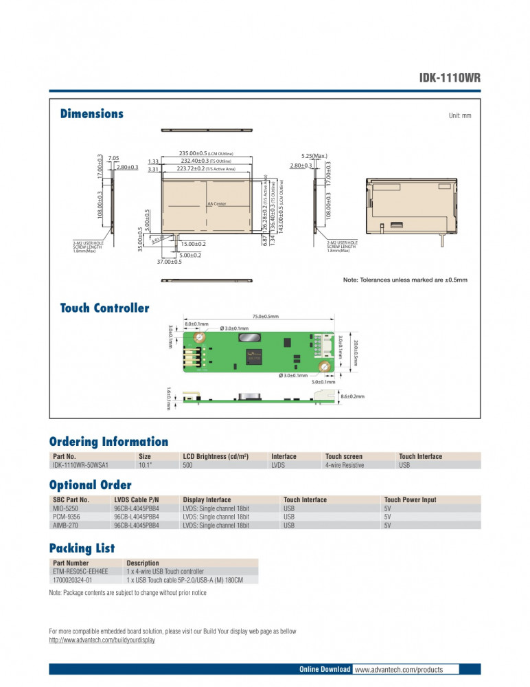 ADVANTECH IDK-1110WR-55WSA1E technical document page 2