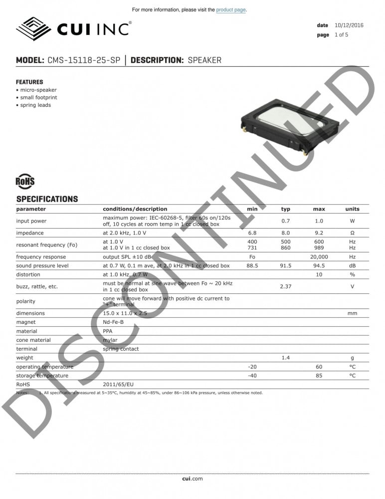 CMS-15118-25-SP datasheet page 1