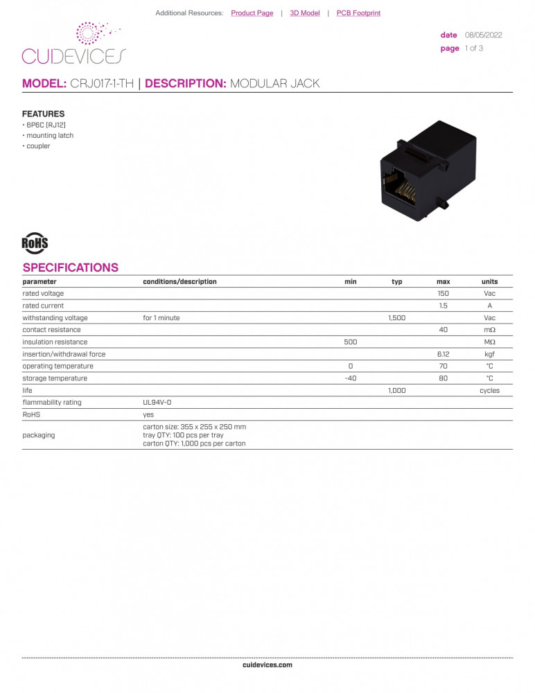CRJ017-1-TH technical document page 1