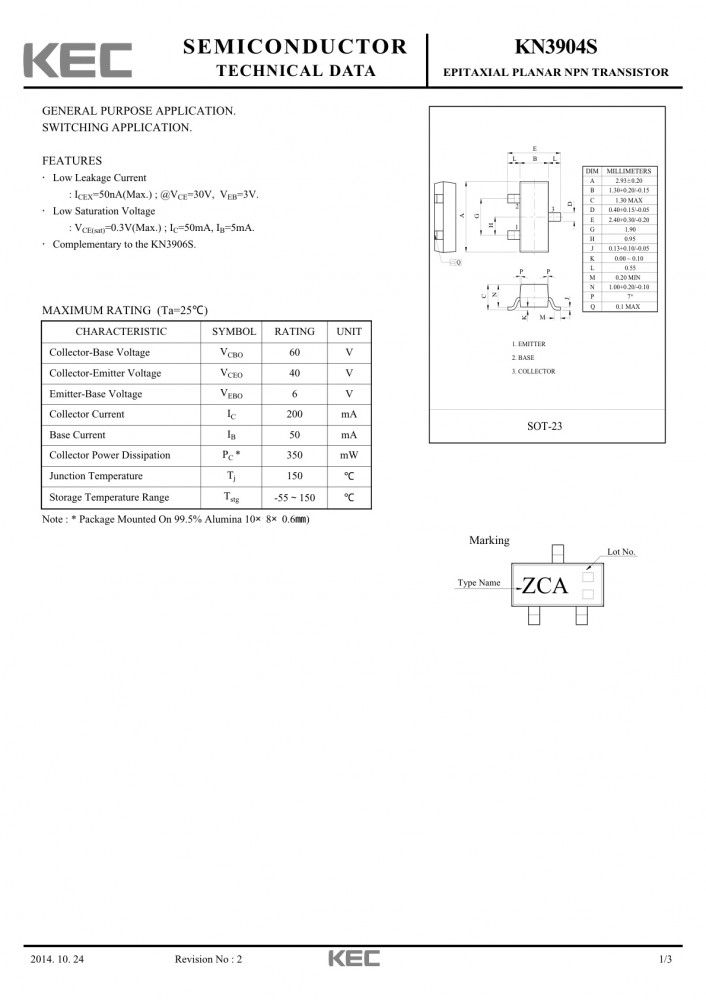KN3904S-RTK/P datasheet page 1