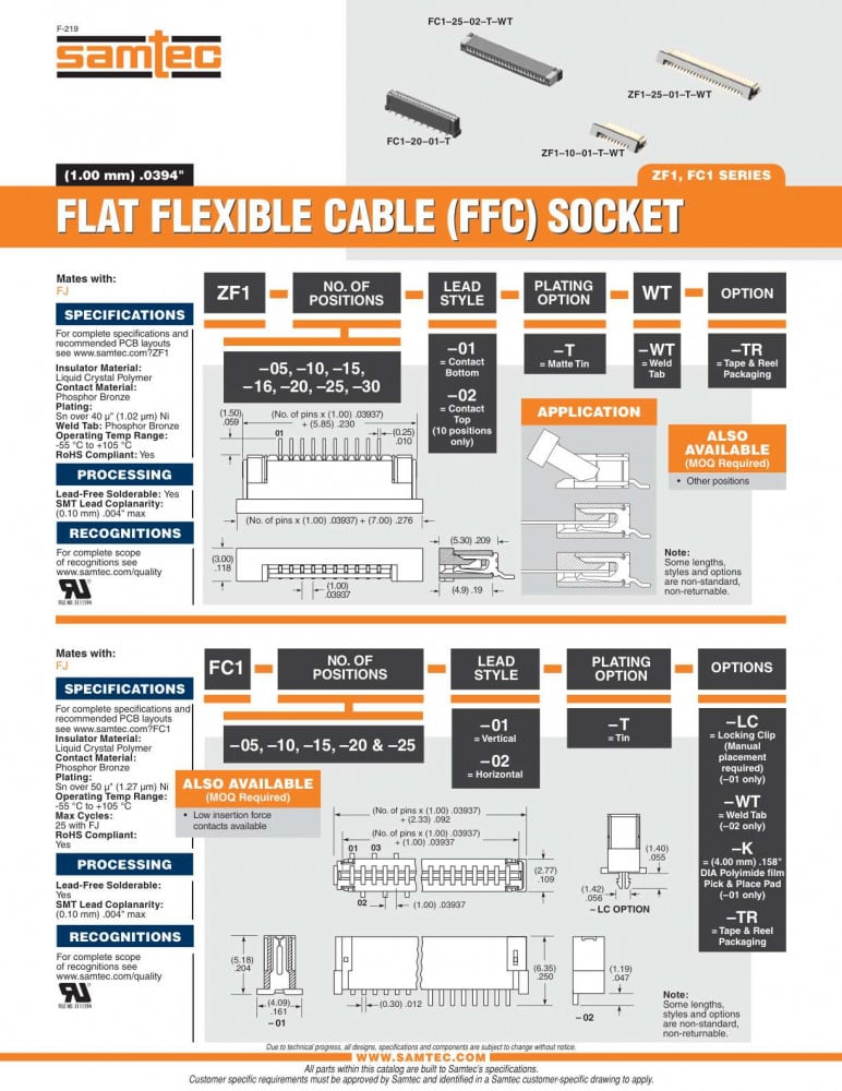 Samtec FC1 series technical document page 1
