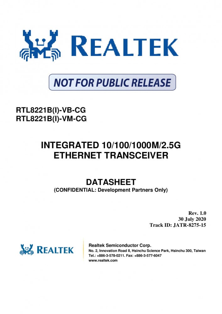 RTL8221B datasheet page 1