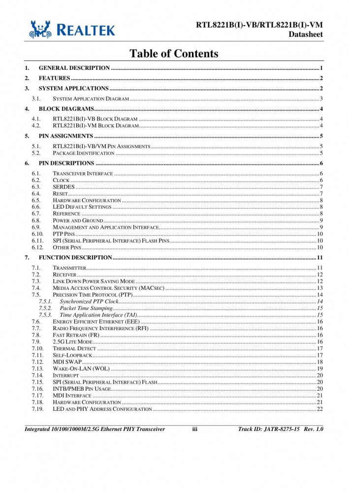 RTL8221B datasheet page 3