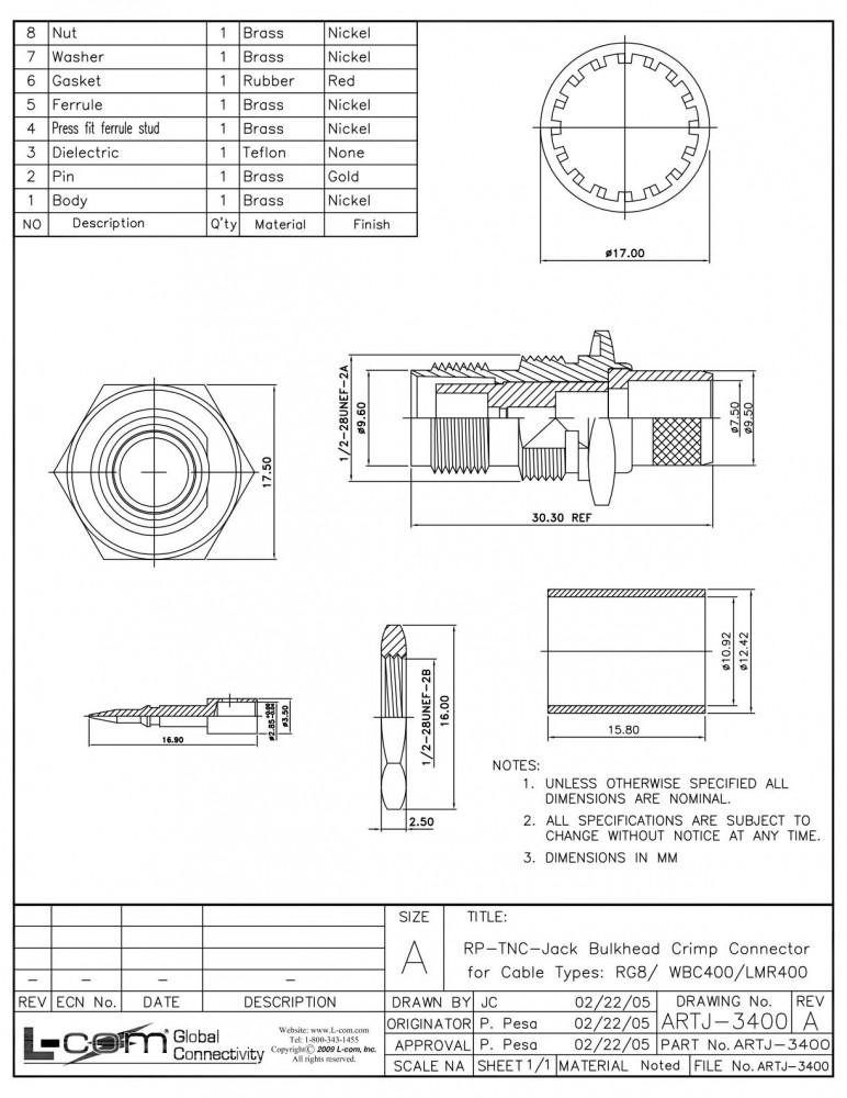 L-com ARTJ-3400 technical drawing